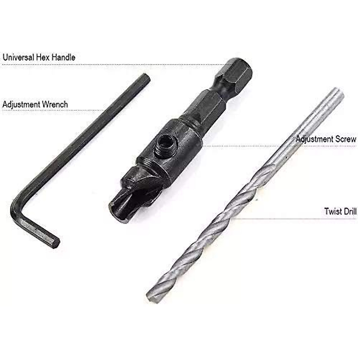 Y-imoi Drill Bit Set 5 Pieces Countersink Drill Bit Set Adjustable Countersink Bit Professional Drill Bits for Metal, Woodworking, Aluminum, Plastic Premium High Speed Steel Bit for Power Tools