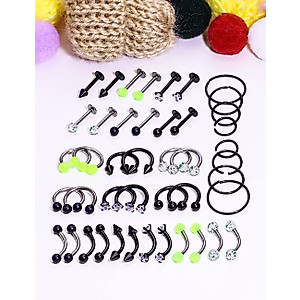 Prjndjw 16g Lip Rings Stainless Steel Horseshoe Rings Eyebrow Rings Labret Monroe Lip Rings Nail Tragus Helix Earrings Studs Ring Medusa Piercing Jewelry 8mm 44 Pcs Glow in the Dark