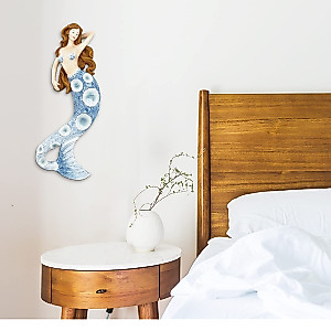Bownew Resin Ocean Theme Wall Decor Hanging Coastal and Beach Style Wall Decorations for Bathroom Living Room and Outdoor Area, Mermaid