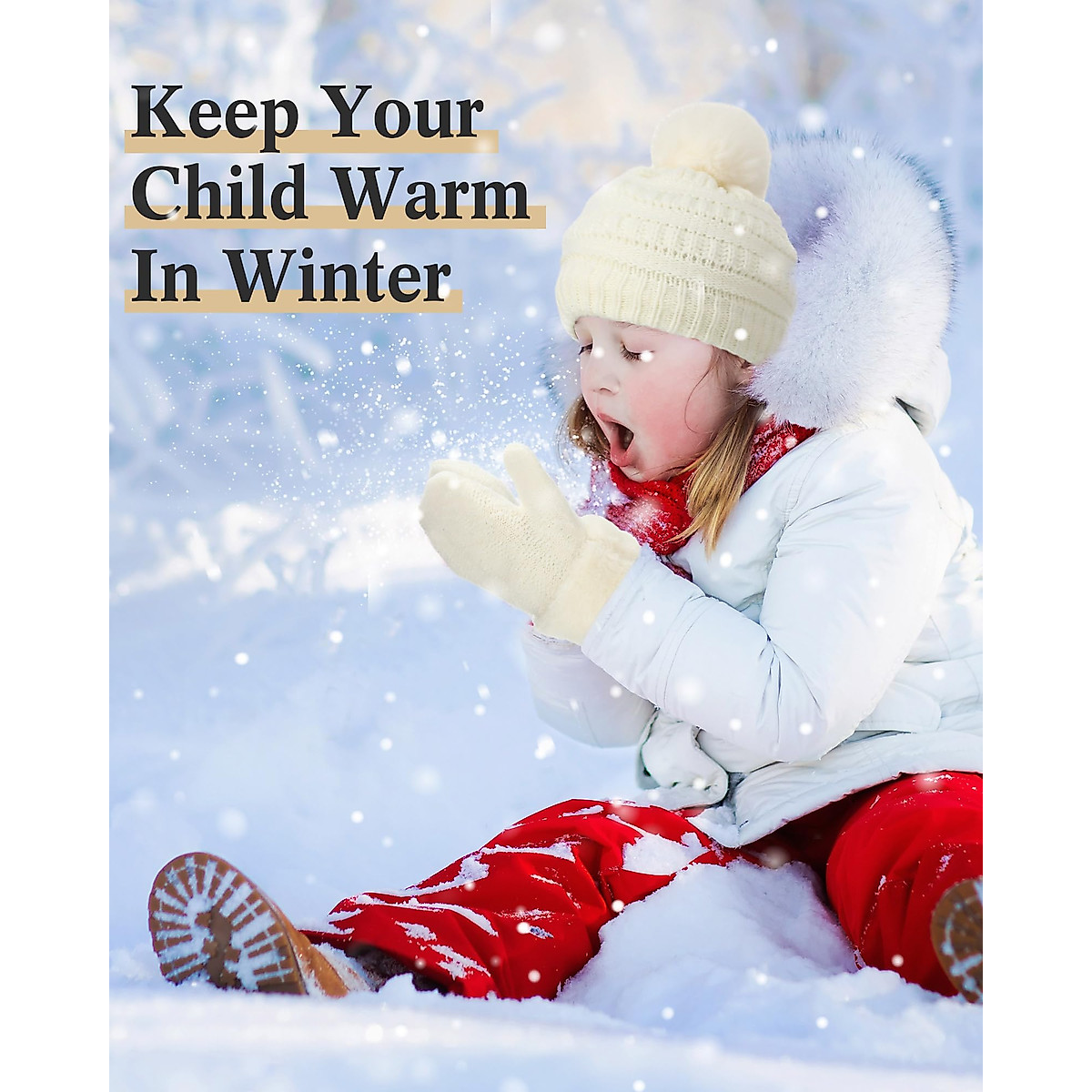 Liitrsh 6 Sets Toddler Winter Hat with Mittens Set Fleece Winter Baby Hat and Mitten Set Knitted Thick Warm Beanie Cap Gloves for Boys Unisex Newborn Infant Girls