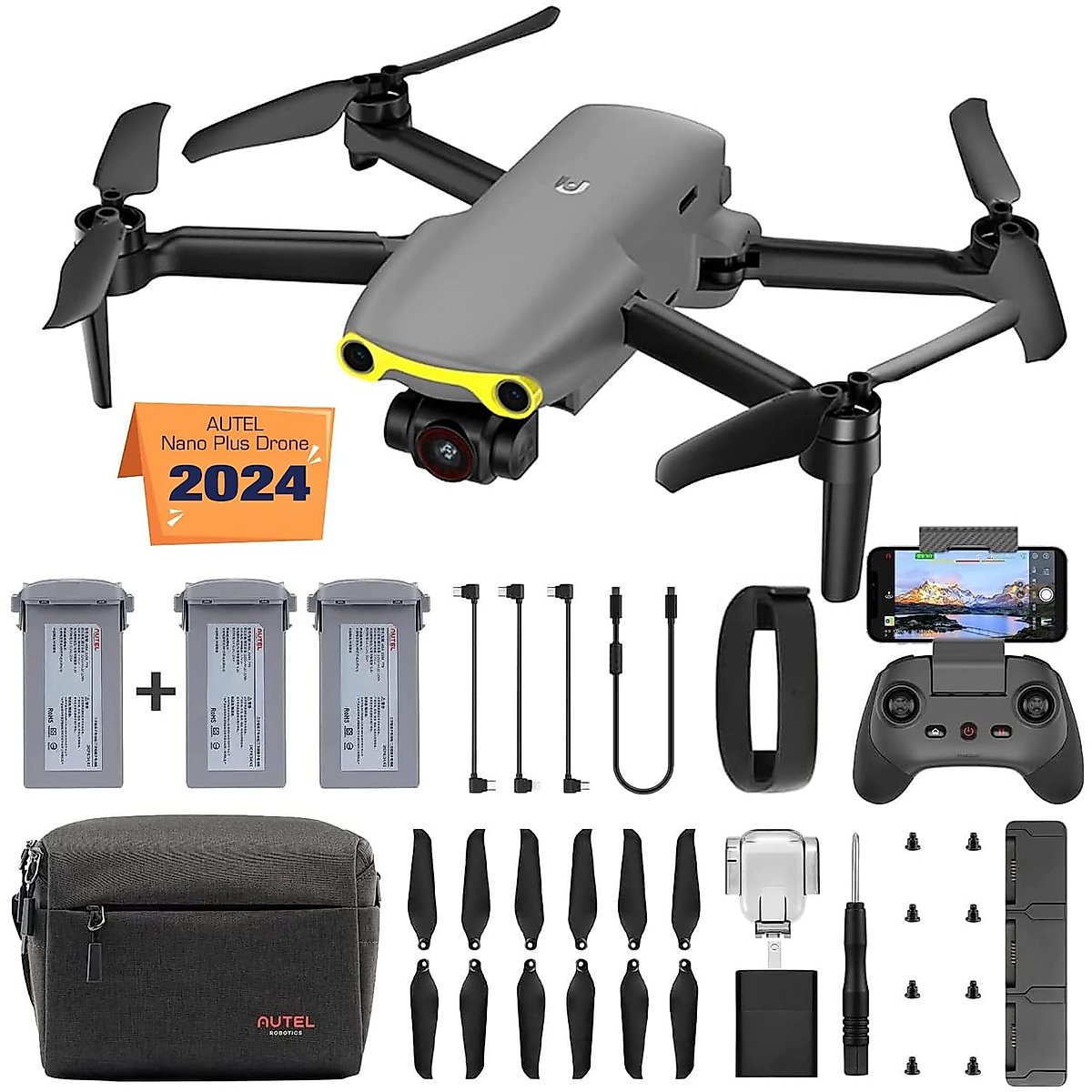 Autel Robotics EVO Nano+ Premium Bundle, 249g Mini Drone with 4K RYYB Camera, No Geo-Fencing, PDAF + CDAF Focus, 3-Axis Gimbal, 3-Way Obstacle Avoidance, Nano Plus Fly More Combo, Gray