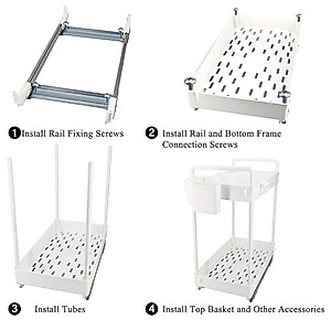 Keiasau Under Sink Organizer and Storage Shelf Pull Out Bathroom Undersink Cabinet Organization Rack with 2 Tier Drawer Baskets for Home Pantry Counter Vanity Countertop Organizing Containers White