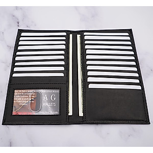 ag wallets Genuine Leather Mens Long ID 19 Credit Card Security Wallet Black (RFID_Black)