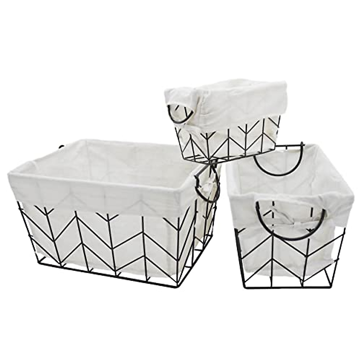 Admired By Nature Metal Storage Baskets-3-Piece Set of Decorative Nesting – 1 Small, 1 Medium, 1 Large, White and Black Basket