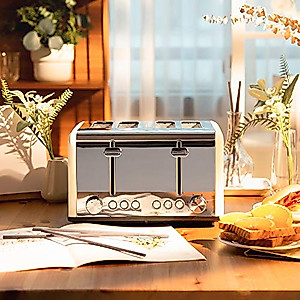 Toaster 4 Slice, CUSIBOX Retro Stainless Steel Extra Wide Slots Toaster with Bagel, Defrost, Cancel Function, 6 Bread Shade Settings, 1650W, Cream