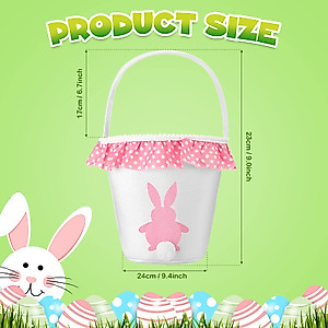 4 Pieces Canvas Easter Basket Bunny Easter Baskets for Kids Candy Egg Bags Fluffy Tails Printed Easter Bucket Cute Personalized Kids Basket Rabbit Bunny Easter Basket Tote for Carrying Presents Eggs