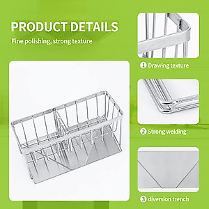Kitchen Sink Caddy Organizer, 304 Stainless Steel Sponge Holder,Holds Sponges, Dish Soap Dispensers, Cleaning Towels, Scrubbers,etc,with Auto Drain Tray, Silver