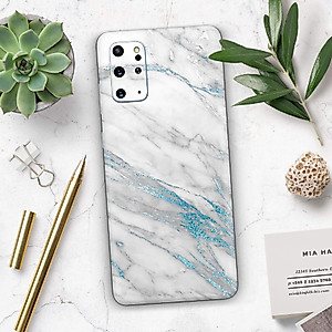 DesignSkinz Marble & Digital Blue Frosted Foil V8 2 Protective Vinyl Decal Wrap Skin Cover Compatible with The Samsung Galaxy S20 (Screen Trim & Back Glass Skin)