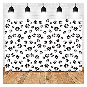 Cartoons Puppy Dog Paw Theme Photography Backdrops Kids Boys Birthday Party Banner Photo Background Newborn Baby Shower Candy Cake Table Decor Photobooth Props 5x3ft Vinyl