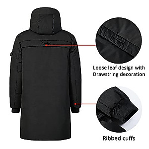 Pioneer Camp Men's Winter Coats Water-Repellent Windproof Thicken Parkas Long Hooded Padded Puffer Jacket (Black, L)