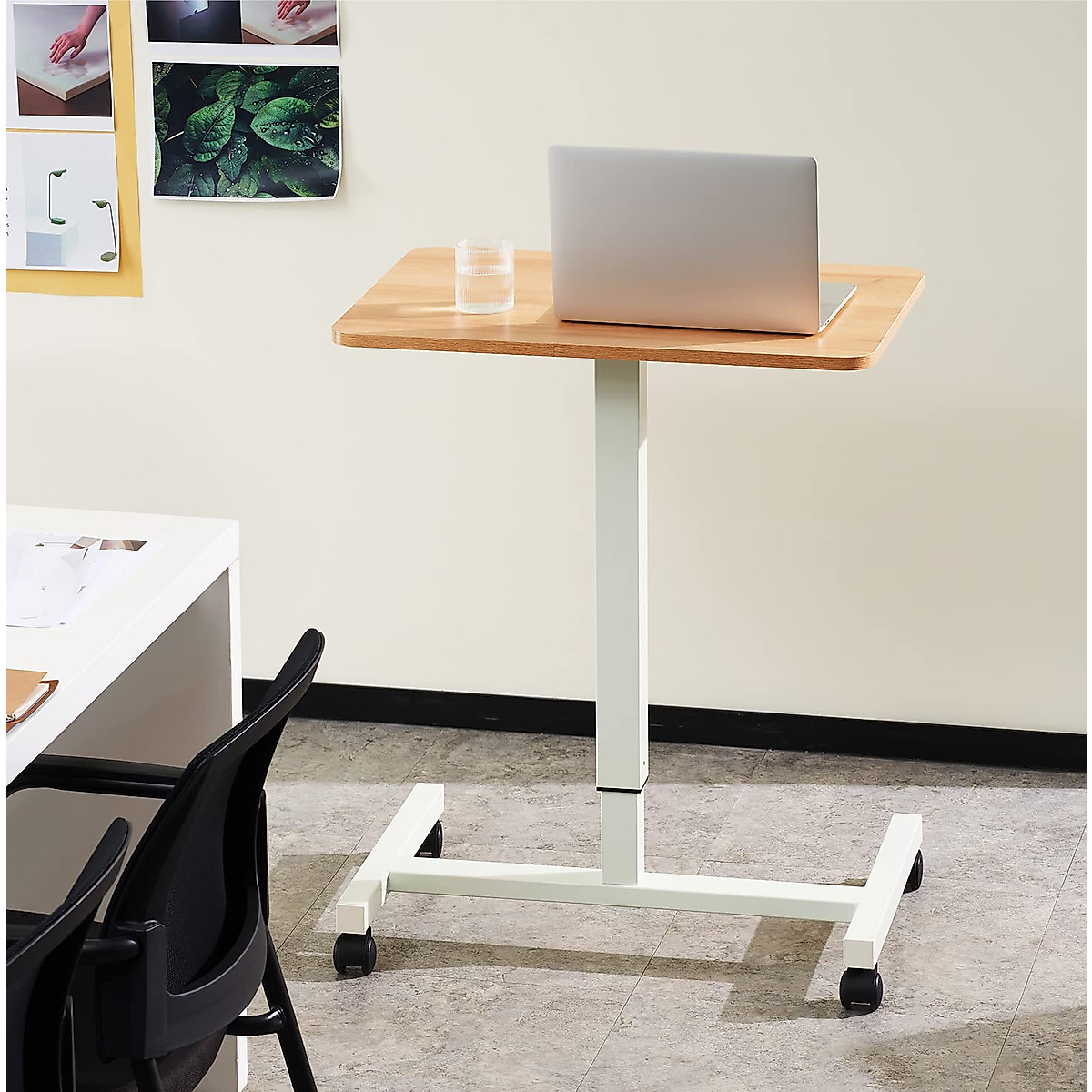 CLATINA Height Adjustable Mobile Laptop Desk Cart - Versatile Rolling Workstation Table for Office, Home, and Study Room - Ergonomic Standing Desk with Lockable Wheels 28" x 19" Beige…