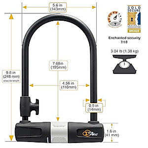Via Velo 2 Bicycle U-Lock Set, Same Key System 4 Keyed Alike Keys, Heavy Duty Sold Secure 14mm Shackle and 10mm x 1.8m Cable with Mounting Bracket for Road Bike Mountain Bike Folding Bike