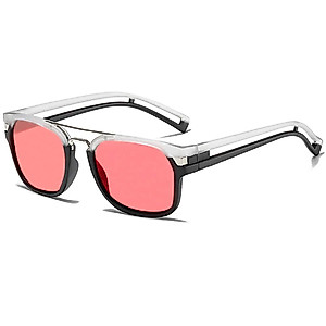 SHEEN KELLY Polarized Square Sunglasses for Men Women Retro Rectangular TR90 Frame Red Pink Tinted Lens Eyewear