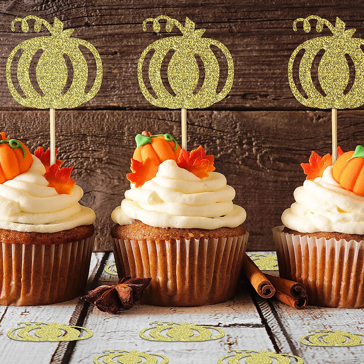 300 Pieces Little Pumpkin Confetti Thanksgiving Table Confetti Gold Pumpkin Baby Shower Confetti Double Side Glitter Paper Confetti for Thanksgiving Autumn Fall Wedding Baby Shower Party Table Decor