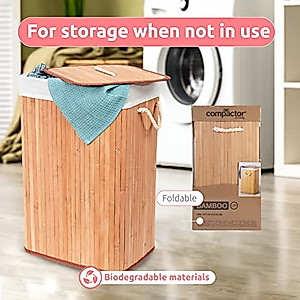 Compactor Folding Laundry Basket (Rectangular) | Blanket Basket | Laundry Basket with Lid | Foldable Laundry Basket | Bamboo and Polycotton | 17.71 x 13.77 x 23.62 Inch