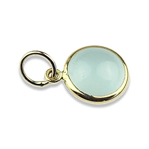 Aquamarine Charm 7.5mm Round Cabochon Handmade in 14k Yellow Gold 1.25 Carats