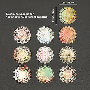 120 Pcs Lace Paper Decoupage Paper Round Lace Paper Lace Table Doilies for Aesthetic Journals Junk Journal Planners Vintage Journaling Supplies Crafts（A）