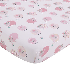 Little Love by NoJo Farm Chic - Little Lambs Pink, Grey and White 3 Piece Crib Bedding Set- Comforter, Fitted Crib Sheet, Dust Ruffle