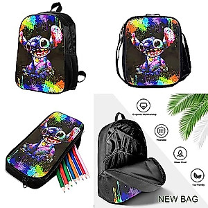 DESHOES 3PCS Anime Backpack 17 Inch School Backpacks With Lunch Box Pencil Case Set Casual Daypack Travel Stuff Insulated Tote Bag Bookbag For Kids Girls Boys Adults Women Men Gifts