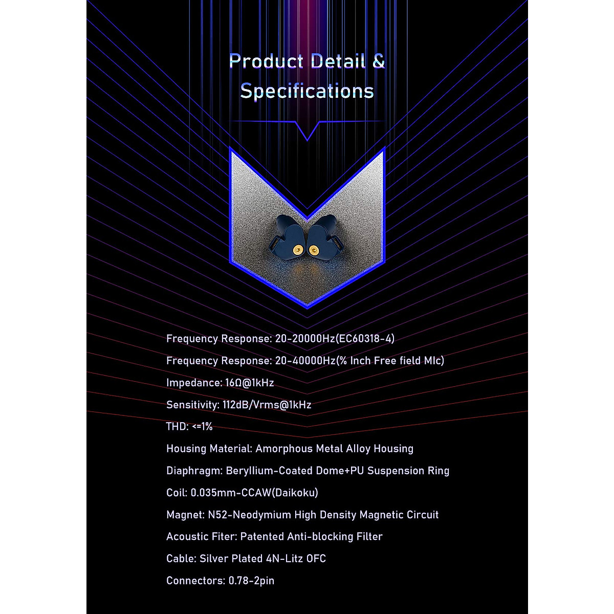 Moondrop SSP Super Spaceship Pulse Beryllium Plated Dome Diaphragm Dynamic Driver in-Ear Earphone