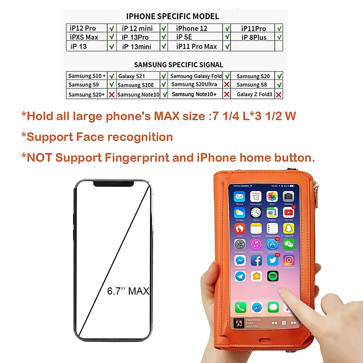 KAKKOII Touch Screen Phone Bag, Crossbody Cell Phone Purses For Women, Leather Clutch Bag, Multi Card Organizer, Shoulder Handbag Wallet(Pink)