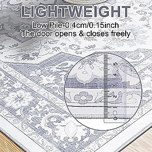 Topotdor Machine Washable Area Rug 5x7 Large Ultra-Thin Vintage Area Rugs with Non-Slip Backing, Gray Distressed Carpet Foldable Rugs for Kitchen Living Room Bedroom Dining Room