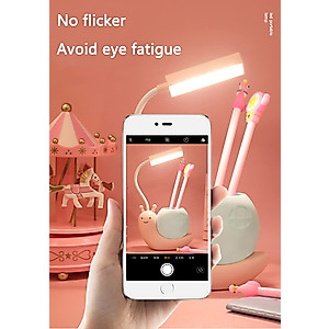 Cute Kids Lamp with Pen Holder,LED Desk Lamp for Child,Snail Shape USB Charging Student Learning Eye Protection Lamp with 360° Bendable Adjustable Neck Yellow