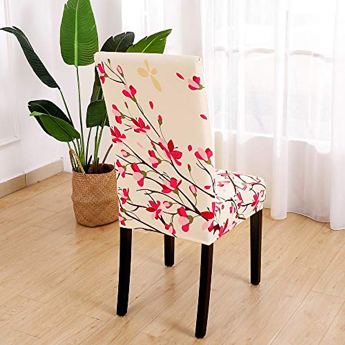 SearchI Dining Room Chair Covers Slipcovers Set of 6, Spandex Super Fit Stretch Removable Washable Kitchen Parsons Chair Covers Protector for Dining Room,Hotel,Ceremony, Flowers