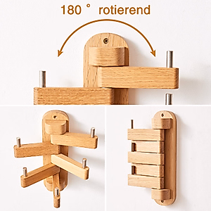 Rsuwiz Coat Hooks for Wall, Oak Wood Wall Hooks with 5 Swivel Foldable Arms, 12'' Length Wall Coat Rack Hat Hooks for Bathroom Entryway Bedroom Office Kitchen, Heavy Duty (Natural)