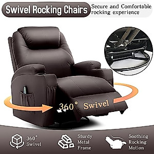 Korser Recliner Chair, Rocking Chair with Massage and Heat, 360° Swivel Recliner Chairs for Adults, Rocker Manual Recliner with Remote Control and Cup Holder for Living Room, Bedroom, Nursery