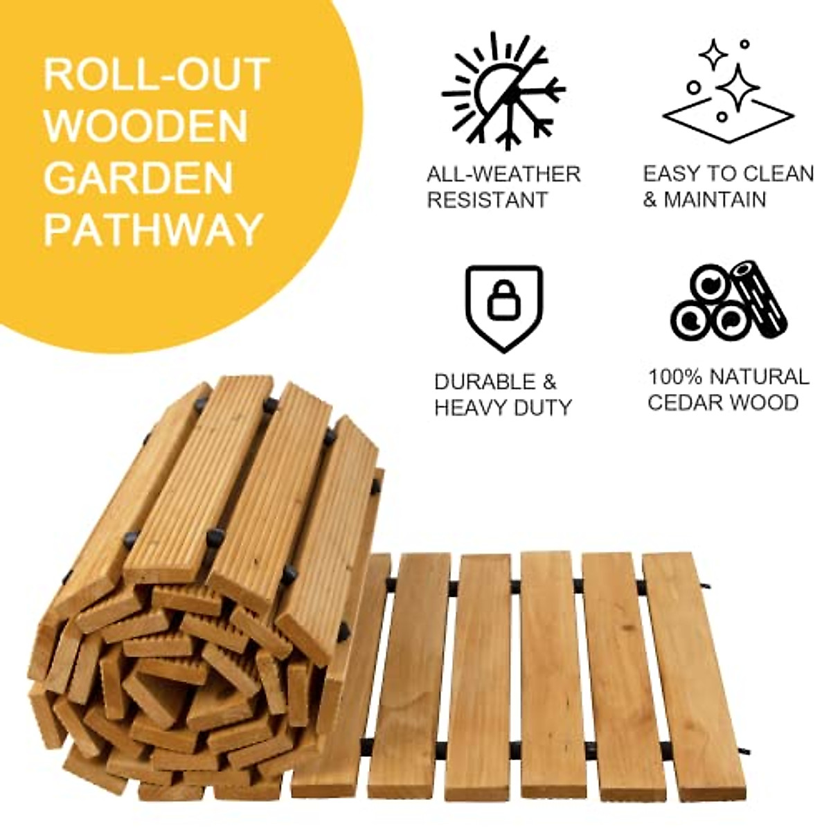 Wooden Pathway 8', Realife Roll Out Weather-Resistant Garden Cedar Walkway for Outside, Patio, Beach