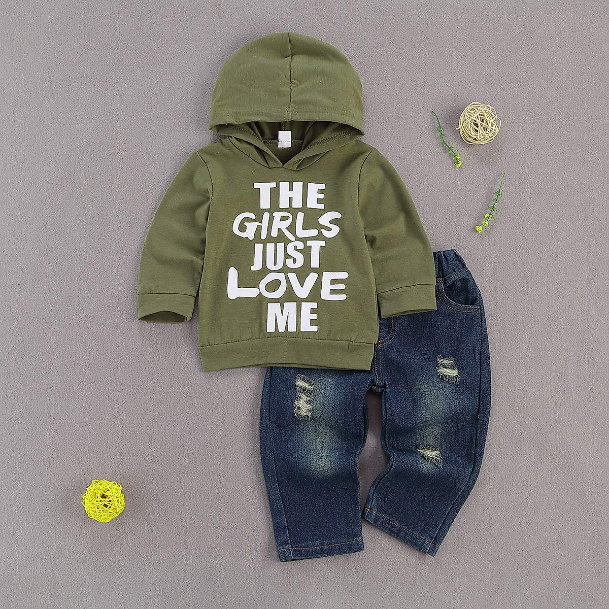 fhutpw Toddler Baby Boy Outfits Hoodie Sweatshirts & Jeans Clothes Set Fall Winter 6 9 12 18 24 Months (A-Green, 18-24 Months)
