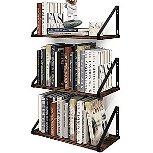 BAMEOS Floating Shelves Rustic Wood Wall Shelf Set of 3, Small Bookshelf for Living Room, Office, and Bedroom, with Metal Bracket