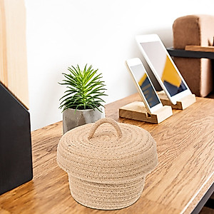 MOBUTOFU Storage Basket Woven Desktop Sundries Basket Tray Decor Snack Containers Pastoral Style Storage Holder Toy Storage Bins with Lids Jute Basket Snacks Container Cotton Rope Brown