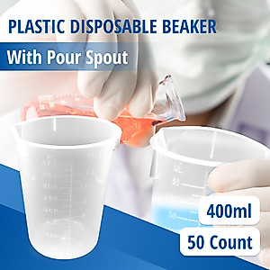 Plastic Beaker 400ml / 13.5 oz Set of 50 by Maryland Plastics – Clear Graduated Disposable Beakers with Pour Spout – Ideal for Resin Mixing, Science Labs, and Home Use
