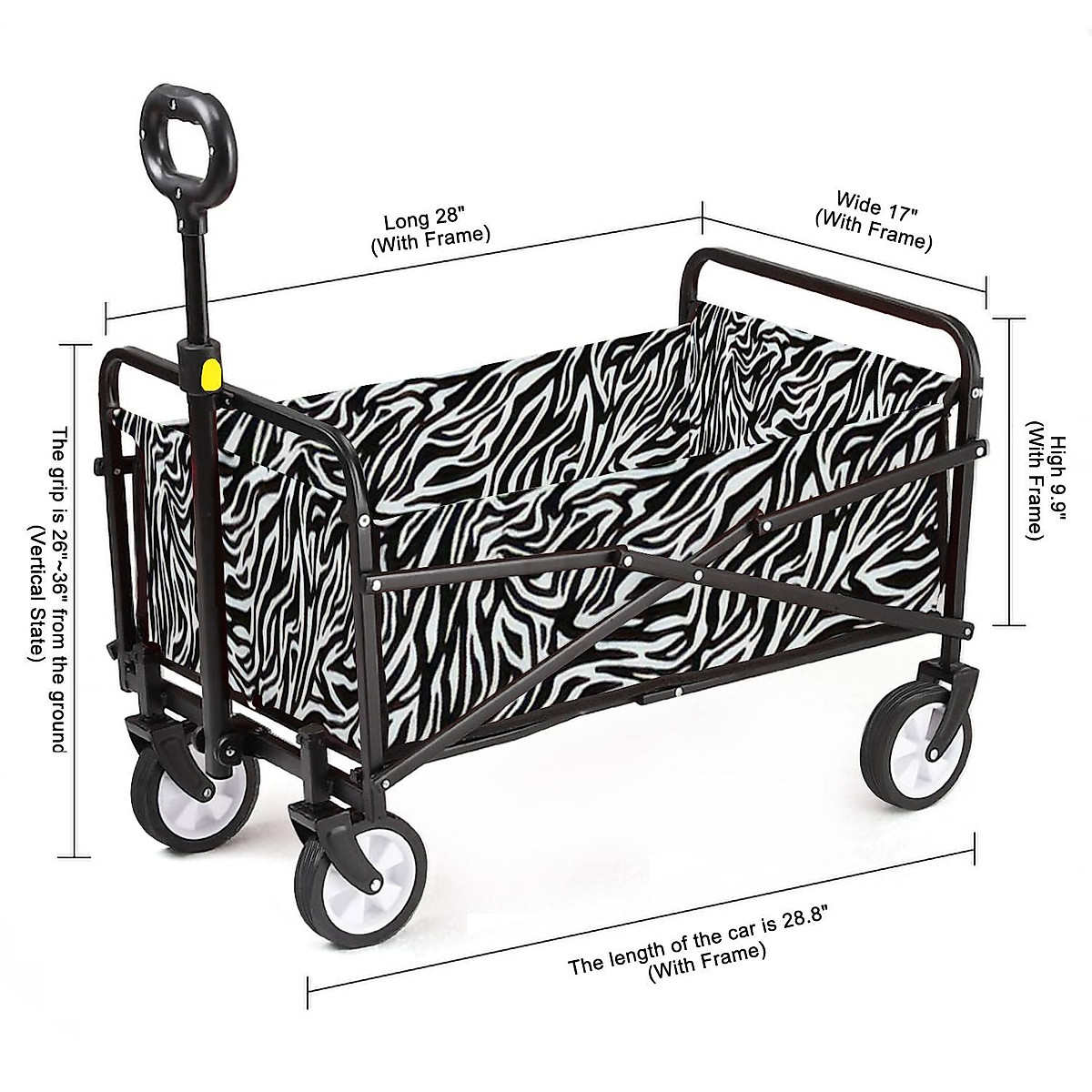 Outdoor Collapsible Wagon Zebra Fur Stripe Skin Animal Repeating Texture Black White Seamless Camping Shopping Garden Cart Heavy Duty Wagon Adjustable Portable Utility Folding Wagon with Wheels