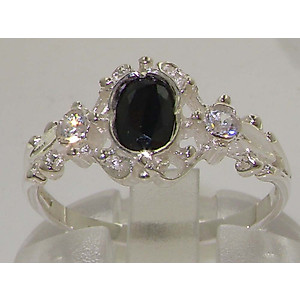 925 Sterling Silver Cubic Zirconia and Natural Sapphire Womens Trilogy Ring - Size 9.75