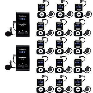 Retekess Case of 2 Transmitter 15 Receivers, T130 Wireless Tour Guide Transmitter with Lavalier Microphone, Simultaneous Interpreting for Training, Teaching, Factory