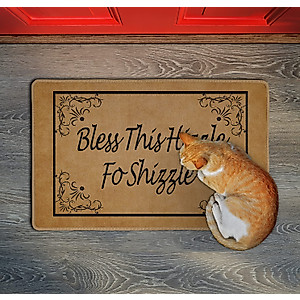 Funny Doormat,Bless This Hizzle Fo Shizzle Welcome Mat,Non-Slip Outdoor Indoor Backing Doormat Garden Entryway Rubber Rug Home Decor