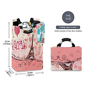 Collapsible Laundry Basket Handle Love Paris Portable Foldable Laundry Hamper Organizer Cloth Hamper for Family