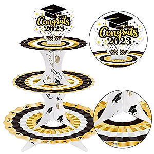 Graduation Decorations Cupcake Stand, 2023 Graduation Theme Party Supplies for Celebration College and High School Party Cupcake Decoration 3 Tier Cardboard Service Trays