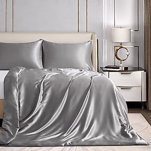 Homiest 60"x80" Duvet Cover for Weighted Blanket, Light Grey Satin Weighted Blanket Cover Full/Queen Size with 8 Ties, Silky & Removable Zippered Duvet Cover Heavy Blanket Duvet Cover for Adults