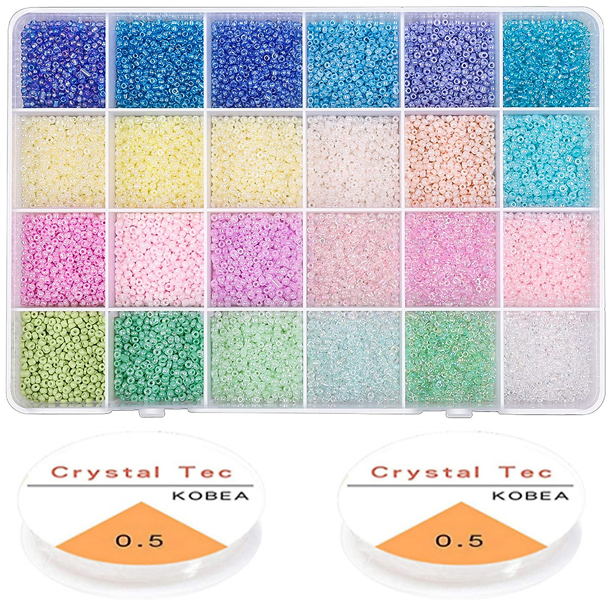 Yholin Glass Seed Beads Started Kit, 12000pcs 2mm 12/0 Small Craft Beads with Beading Needle,Tweezers and Elastic String for DIY Bracelet Necklace Jewelry Making Supplies
