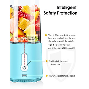 MPWHYL Portable Blender, Personal Blender Smoothies and Shakes, Type-C Rechargeable 4000mAh Mini Blender with 500ml Bottle,IPX7 Waterproof Small Blender Single Juicers (Blue)