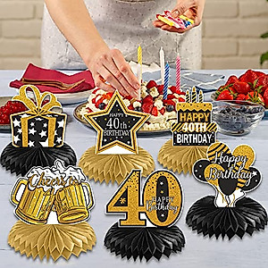 40th Birthday Decoration Honeycomb Centerpieces for Women Men, 8 Pcs Black Gold Cheers to 40 Years Table Centerpiece Toppers, Forty Years Birthday Party Creative Table Sign Décor, Easy Set Up, Vicycaty