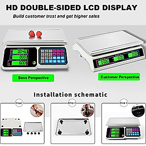 Price Computing Scale, MEIYA Digital Food Commercial Meat Deli Scale 66lb/30kg, Electronic Scale for Farmers Markets, Retail Outlets, Supermarkets, Upgrade Lead-Acid Battery, Stainless Steel Platform