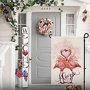 Valentines Day Garden Flag 12×18 Inch Double Sided for Flamingo Yard Flag, Valentines Anniversary Rustic Seasonal Holiday Outside Decoration