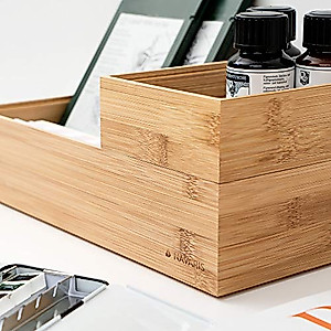 Navaris Bamboo Storage Boxes - Set of 2 Wood Stackable Box Organizers for Bedroom, Kitchen, Bathroom, Living Room, Makeup, Jewelry, Accessories
