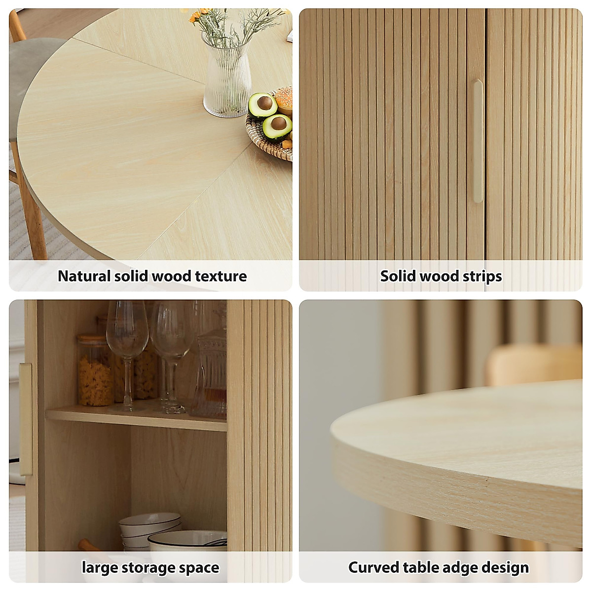 weselon 47 inch Round Dining Table for 4, Kitchen Table Dinner Table with 2-Layer Storage Shelf and Wood Slide Door for Home Dining Room Living Room (Light Oak)