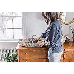 Baby Changing Basket - Handmade Moses Basket Changing Basket for Baby Table Topper - 2 Organic Cotton Washable Diaper Changing Pads CPSC Compliant